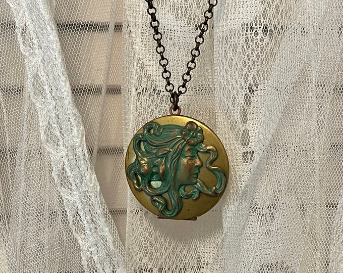 Large Vintage Locket With Art Nouveau Lady With Flowers in Her Hair ...