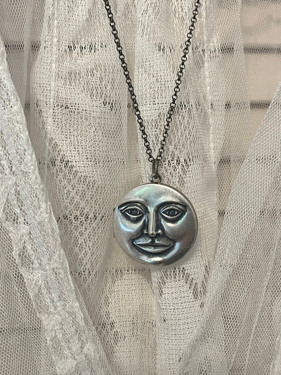 Silver Man in the Moon Locket Necklace or Keychain Celestial Jewelry ...