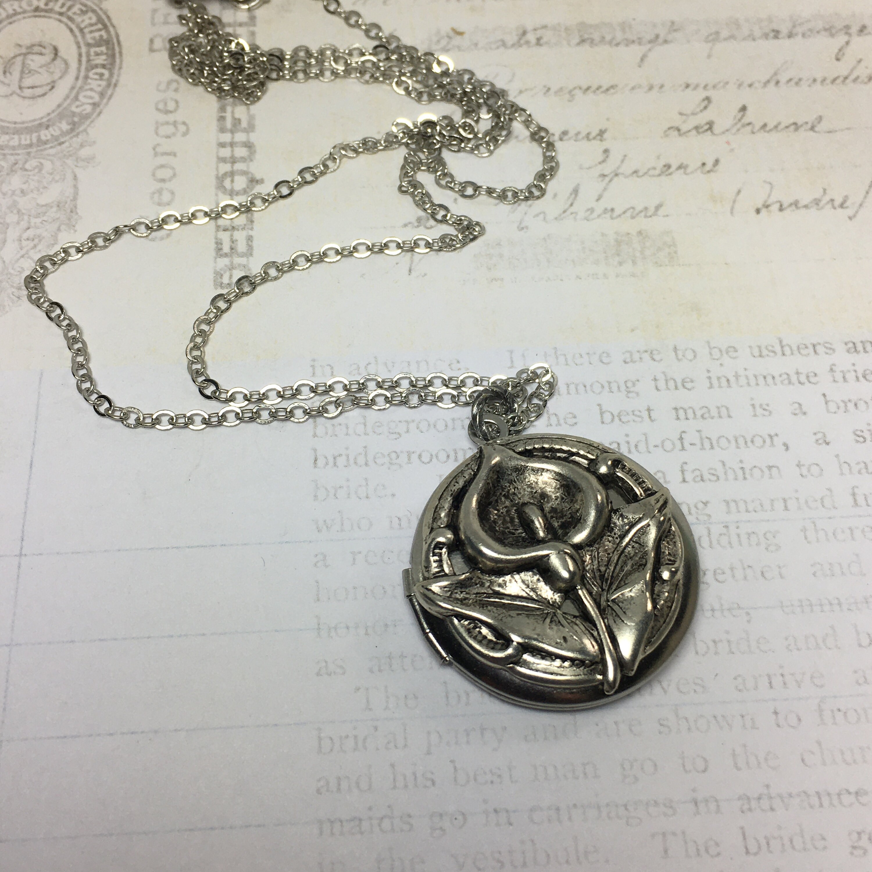 Calla Lily Locket Silver Flower Necklace Hidden Locket Secret | Etsy