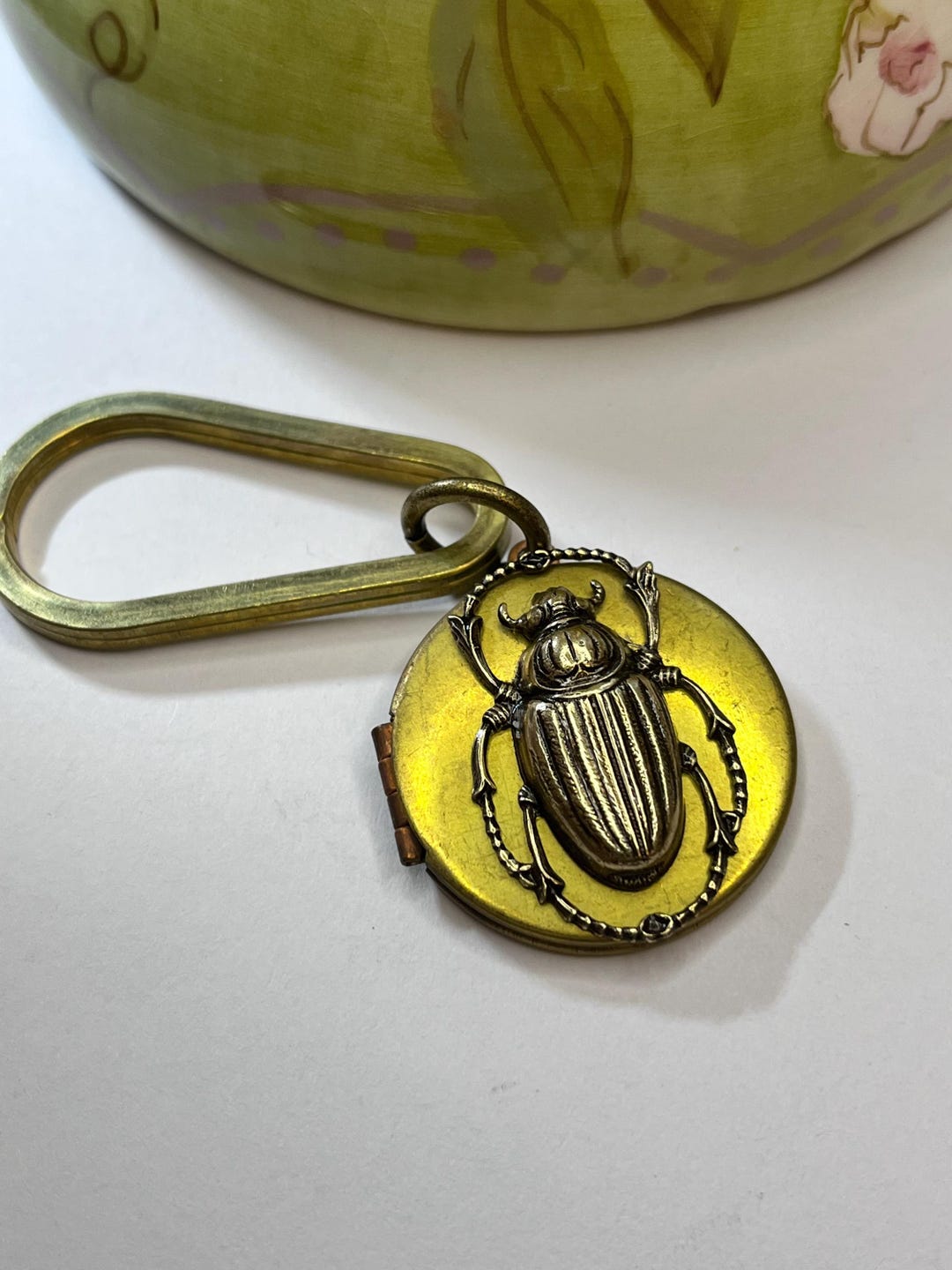 Large Brass Beetle Scarab Locket Keychain Insect Hidden Secret ...