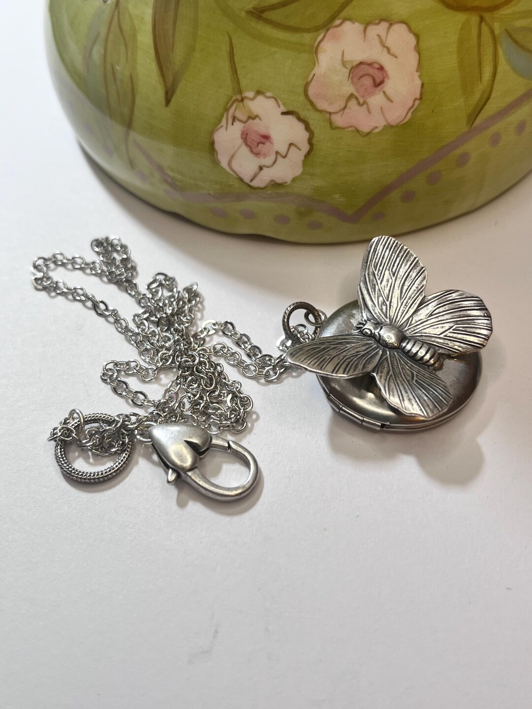Silver Butterfly Locket Necklace Photo Locket Papillon Springtime Gift ...