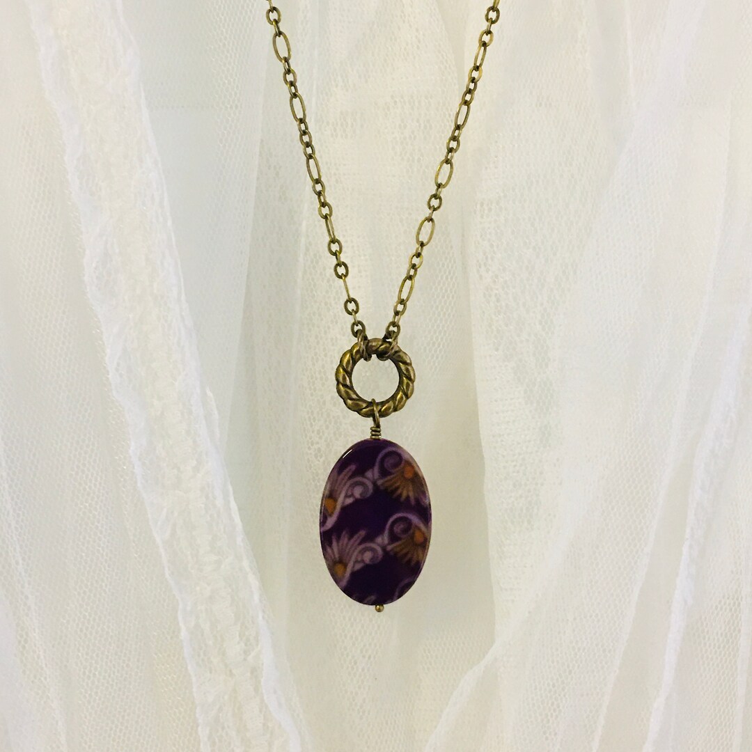 Purple Shell Handmade Necklace With Brass Ring and Ornate Chain Organic ...