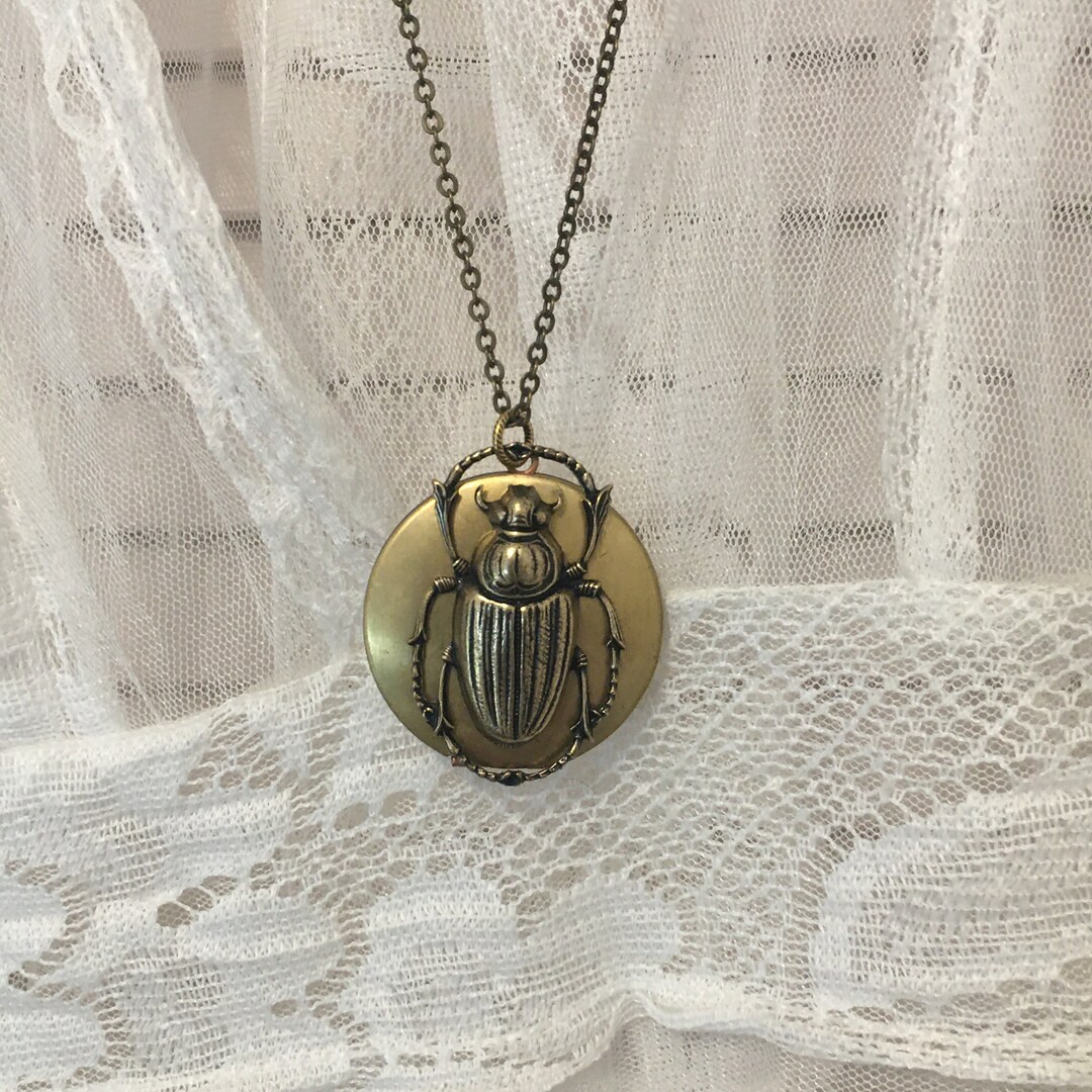 Large Vintage Locket Big Scarab Beetle Brass Boho on 1970's Era ...