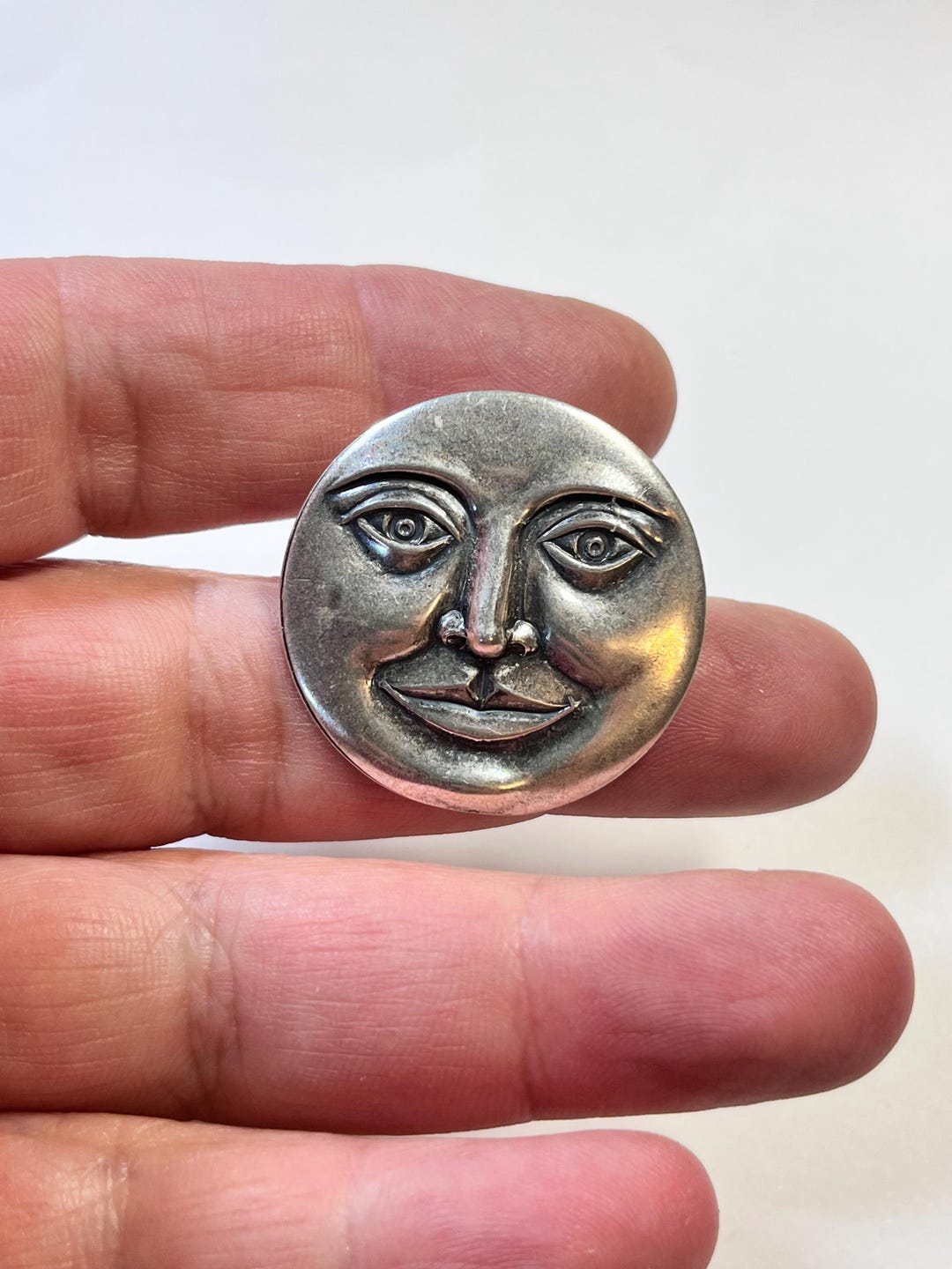 Sterling Silver Plated Moon Face Pin: Celestial Lapel Brooch - Etsy