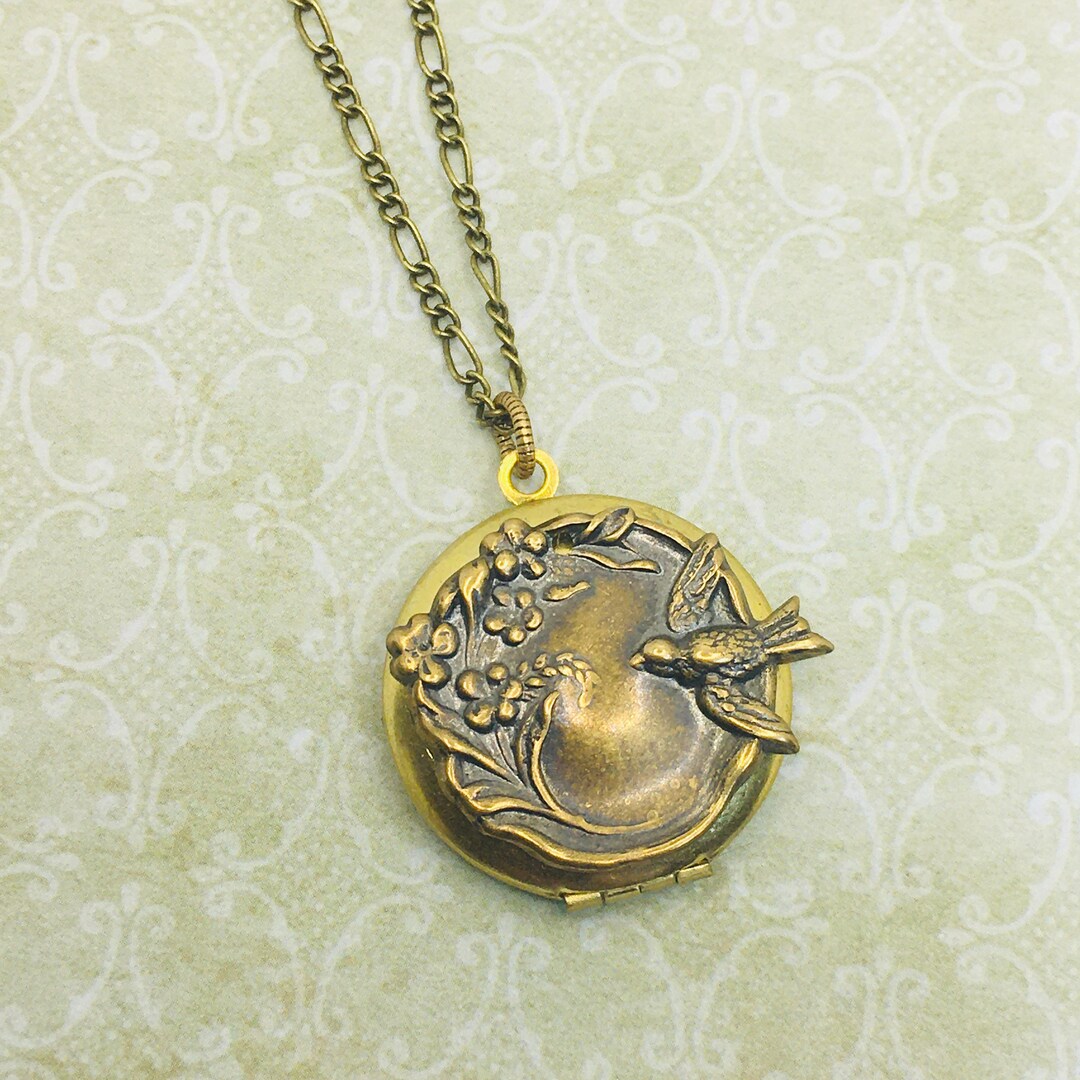 Brass Sparrow Locket Vintage Inspired Jewelry Romantic You Choose Chain ...
