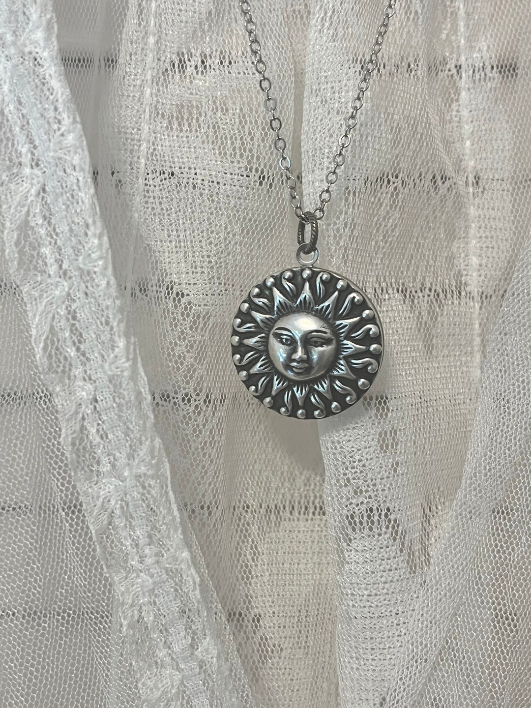 Silver Sun Locket Necklace Hidden Locket Secret Compartment Summer Sun ...
