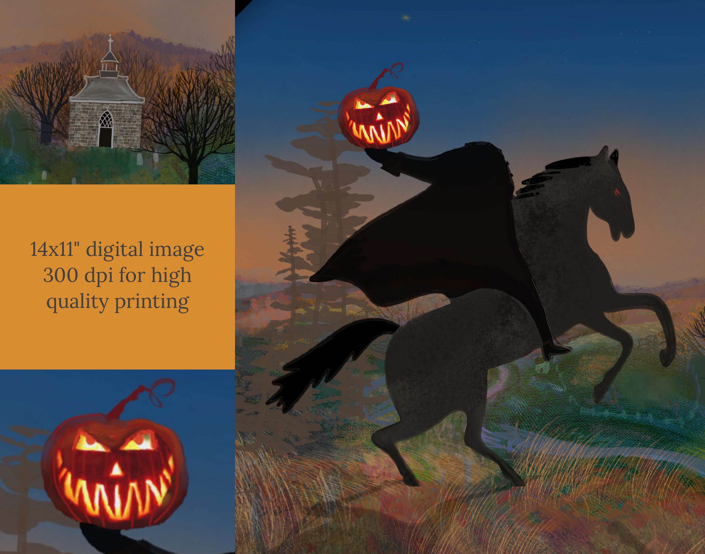 The Headless Horseman - Digital Printable 14x11" Image - Etsy