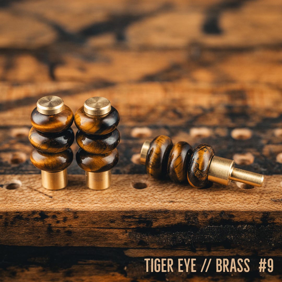 Oversize Cribbage Peg Set Tiger Eye Gemstone W/ Brass 9 Handmade Peg ...