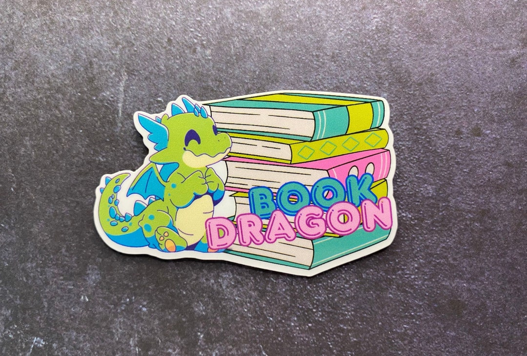Book Dragon Sticker for Book Lover, Cute Reading Sticker, Funny Reading ...