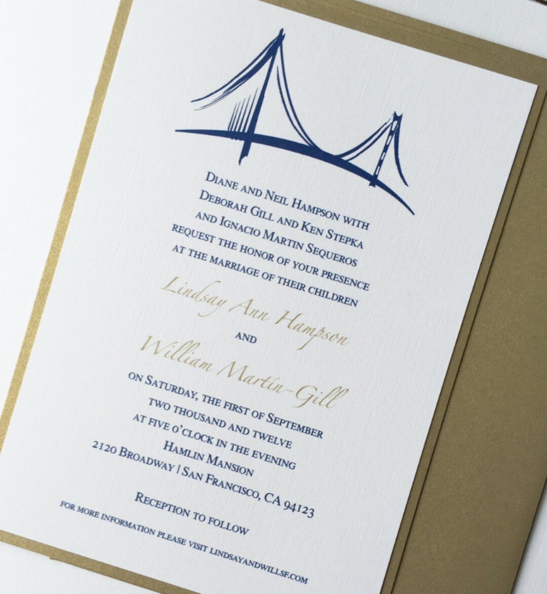 San Francisco, Golden Gate Bridge Wedding Invitation, Cityscape Wedding ...