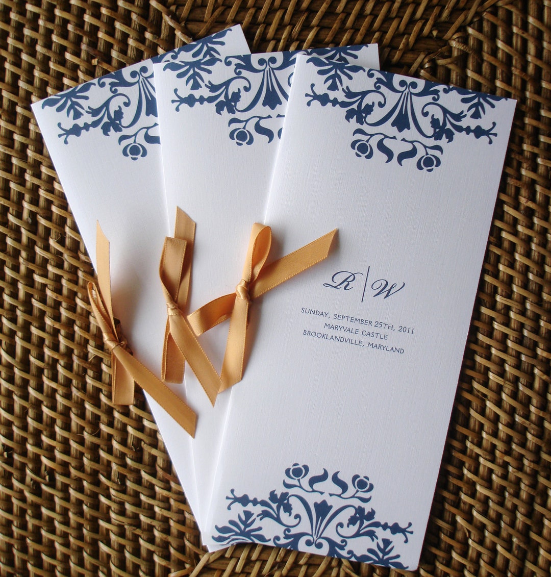 Navy Blue Wedding Programs, Gold Wedding Programs, Satin Ribbon Elegant ...