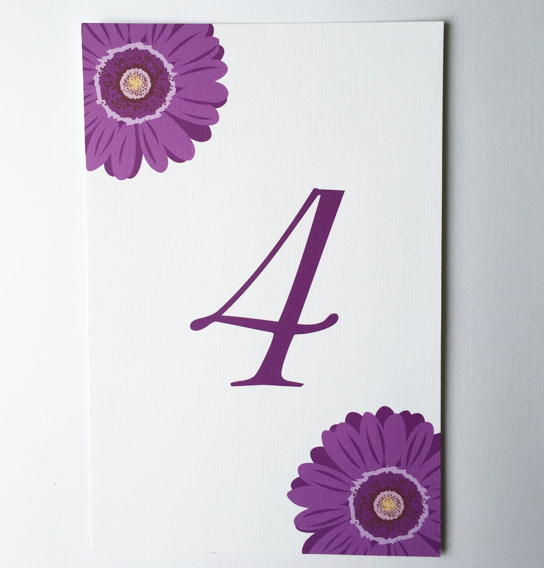Gerber Daisy Table Number Card, Purple Wedding Table Card, Reception ...