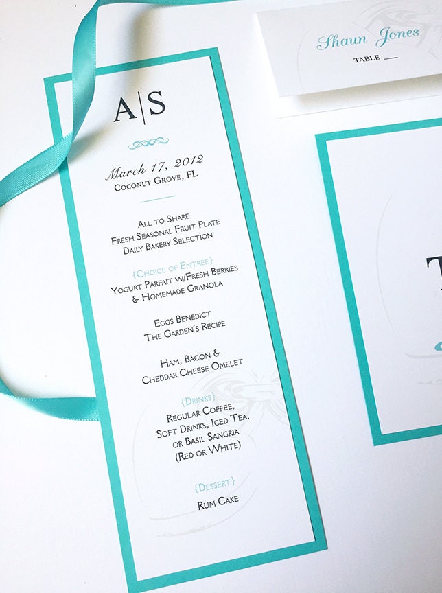Breakfast at Dinner Menu Card, Aqua Blue Wedding Shower Menu, Turquoise ...