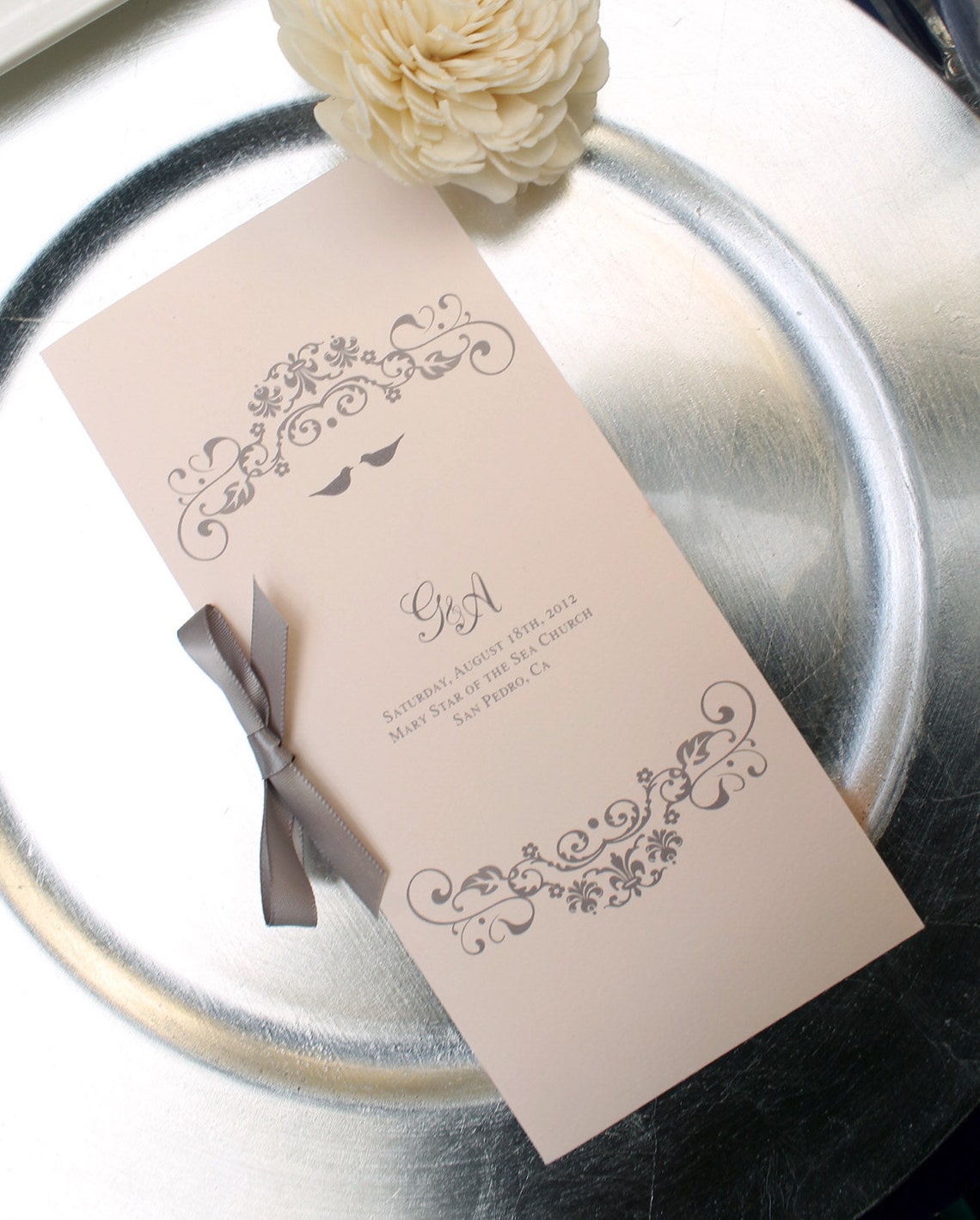 Blush Love Birds Wedding Ceremony Program, Pale Pink and Gray, Platinum ...