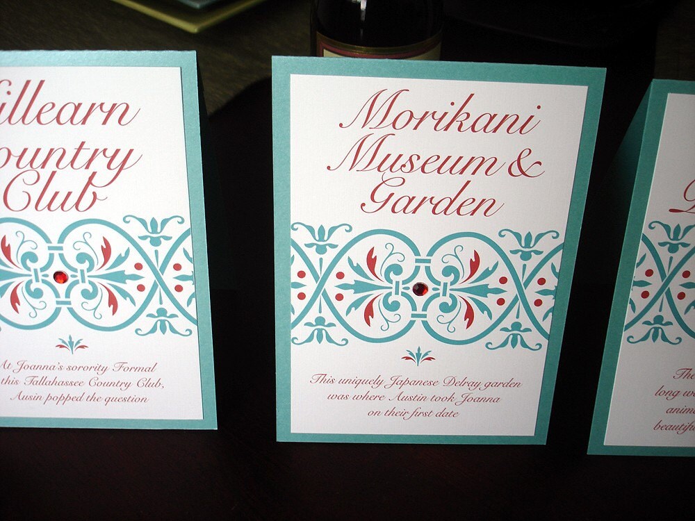 Wedding Reception Table Number Card, Aqua Reception Table Cards ...