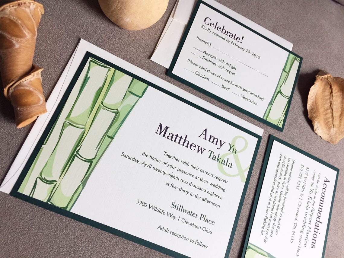 Green Bamboo Wedding Invitation, Nature Inspired Wedding Invitations ...