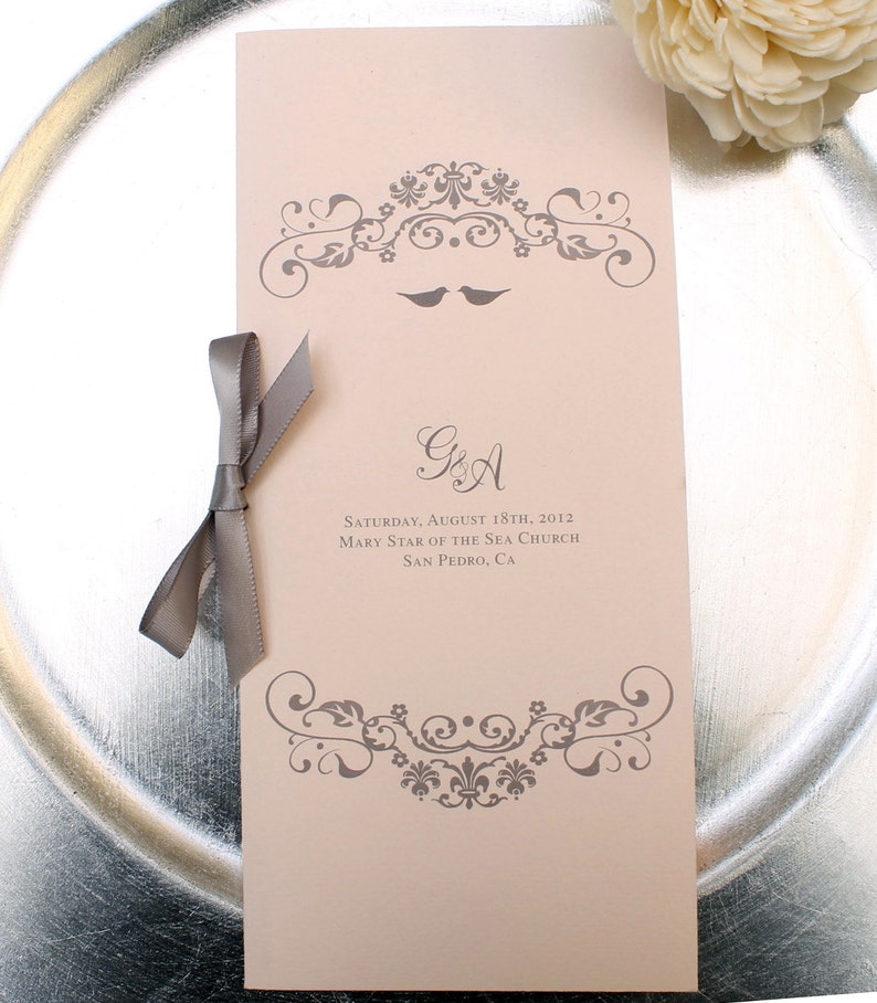 Blush Love Birds Wedding Ceremony Program, Pale Pink and Gray, Platinum ...