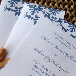 Navy Blue Wedding Programs, Gold Wedding Programs, Satin Ribbon Elegant ...