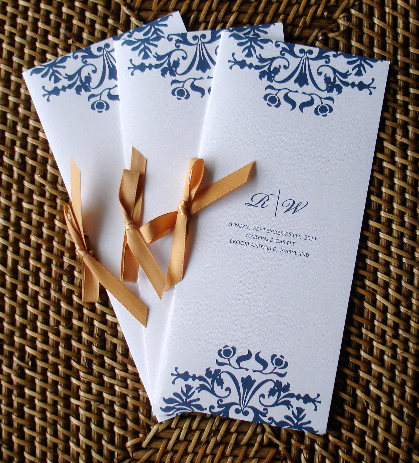 Navy Blue Wedding Programs, Gold Wedding Programs, Satin Ribbon Elegant ...
