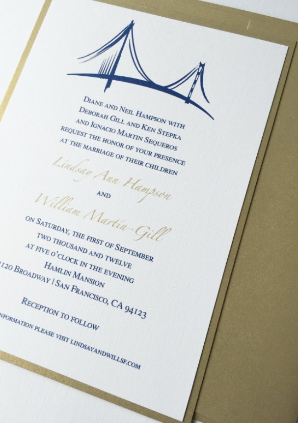 San Francisco, Golden Gate Bridge Wedding Invitation, Cityscape Wedding ...