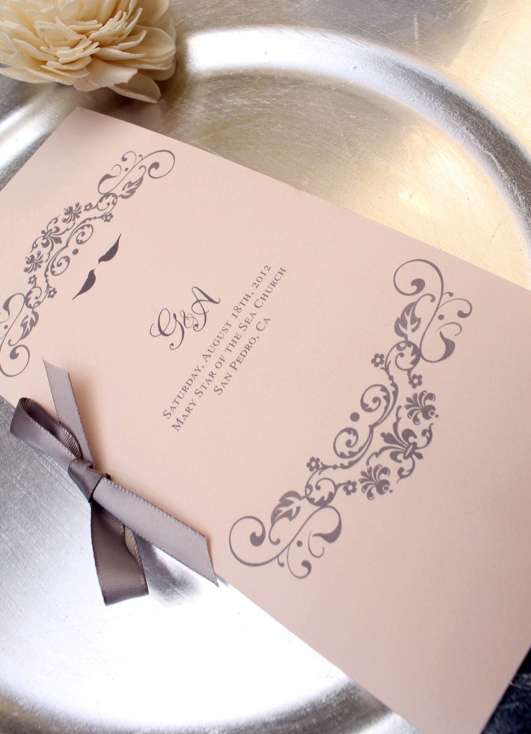 Blush Love Birds Wedding Ceremony Program, Pale Pink and Gray, Platinum ...