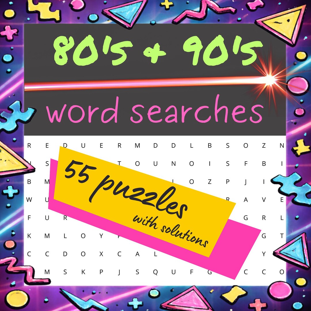 80s and 90s Word Search Puzzle Pack – 55 Retro Puzzles, Pop Culture ...