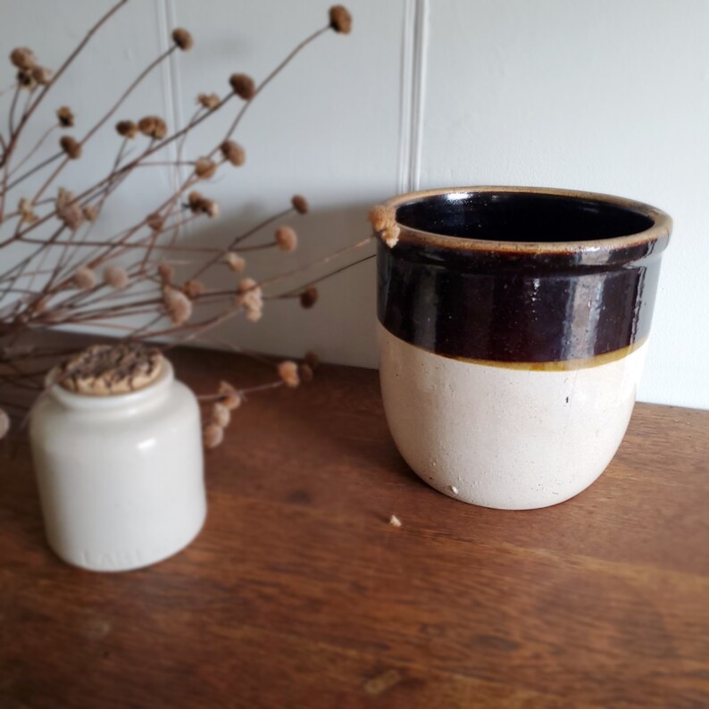 Large Two Tone Stoneware Crock ANTIQUE Brown and Beige - Etsy