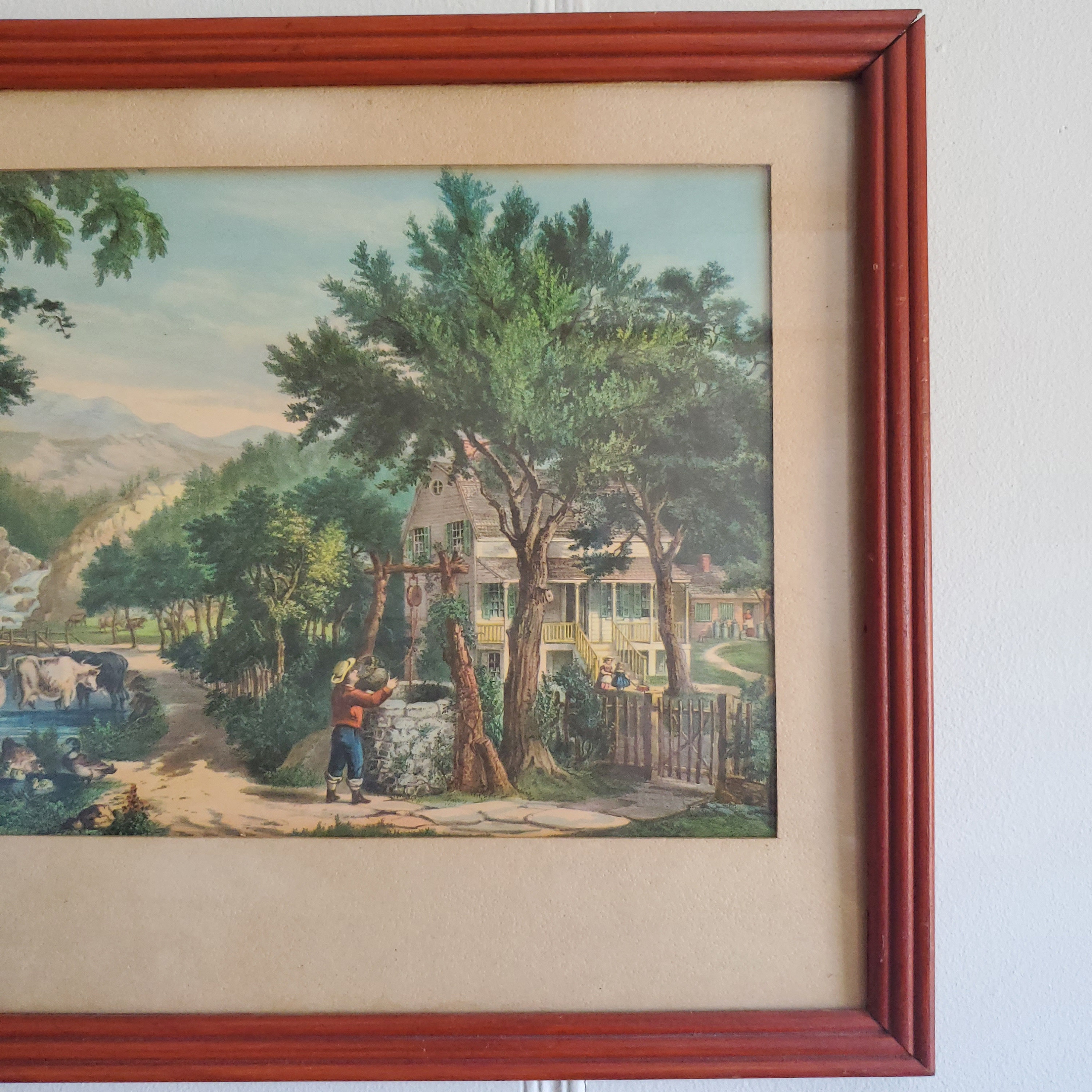 The Old Oaken Bucket Framed Colored Lithograph Pastoral Wall - Etsy