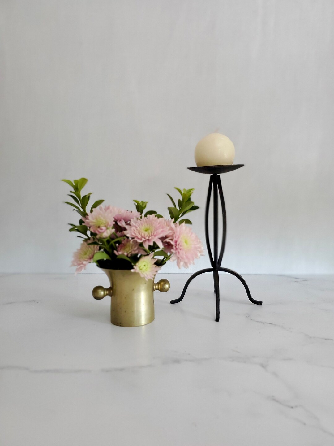 Iron Four Legged Candle Holder - 10 Inch Cast Iron, Matte Black Prong ...