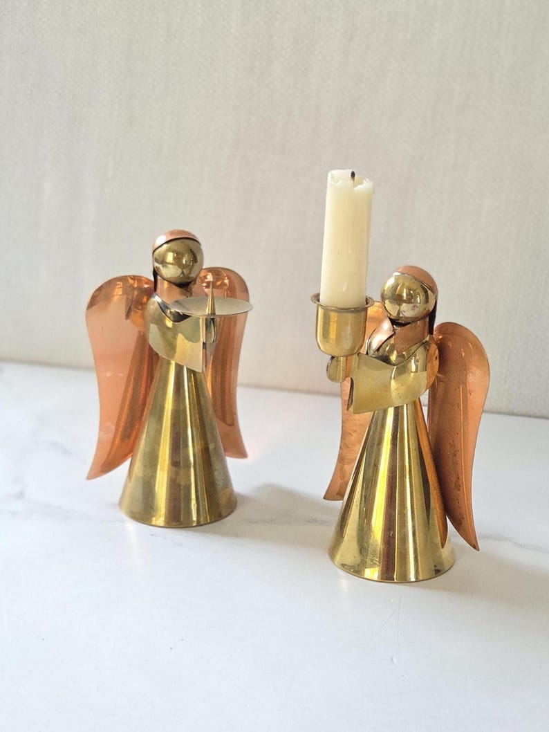 Brass + Copper Angel Candle Holders : Retro Christmas Decor - Etsy