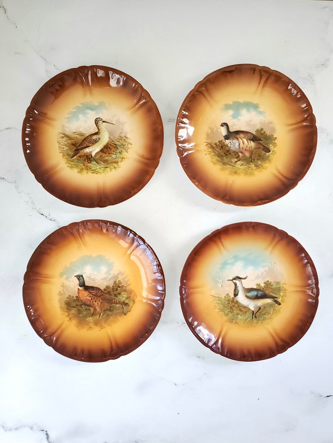 4 Antique German Bird Game Plates - Set of Four Collectible Franz Anton ...