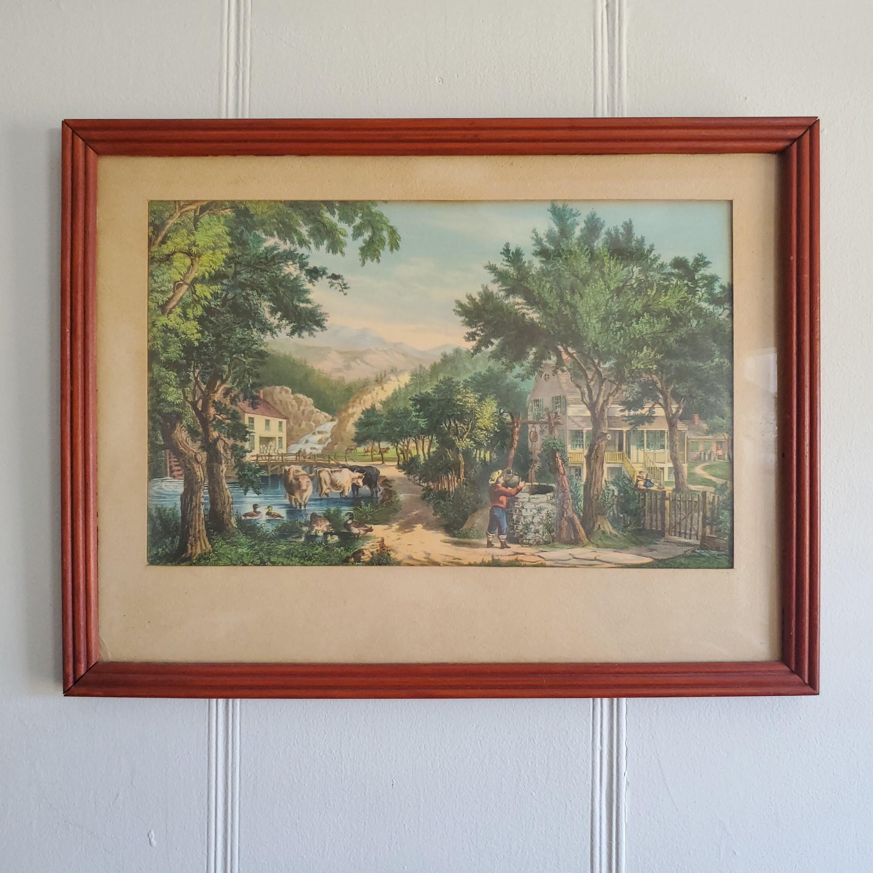 The Old Oaken Bucket Framed Colored Lithograph Pastoral Wall - Etsy