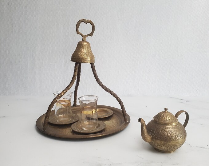 Etched Brass Tea-for-two Set - Solid Brass, Middle Eastern Coffee or ...