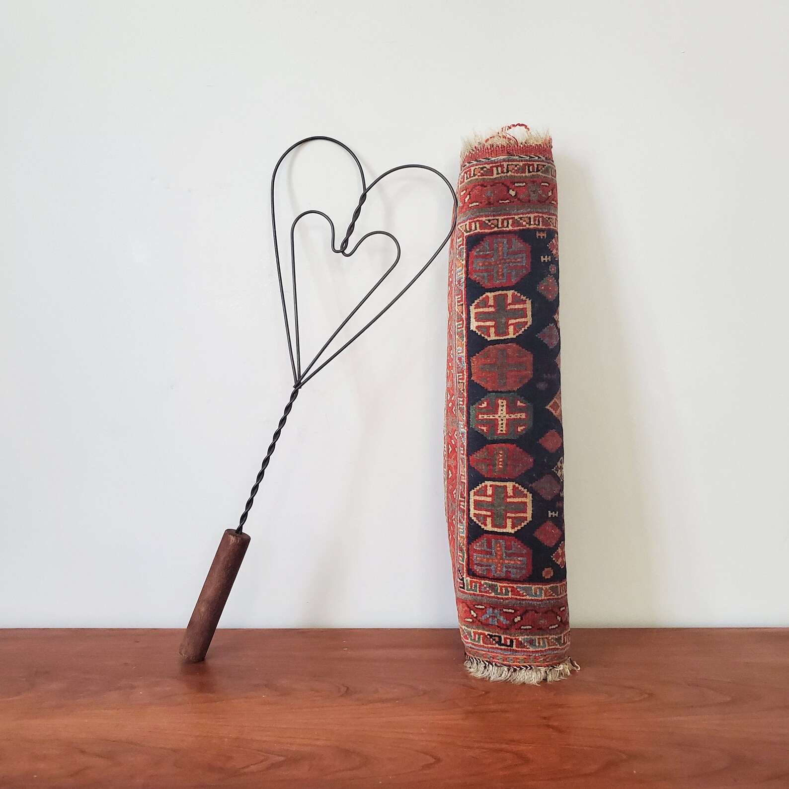 Heart shaped rug beater primitive design wood handle matte | Etsy