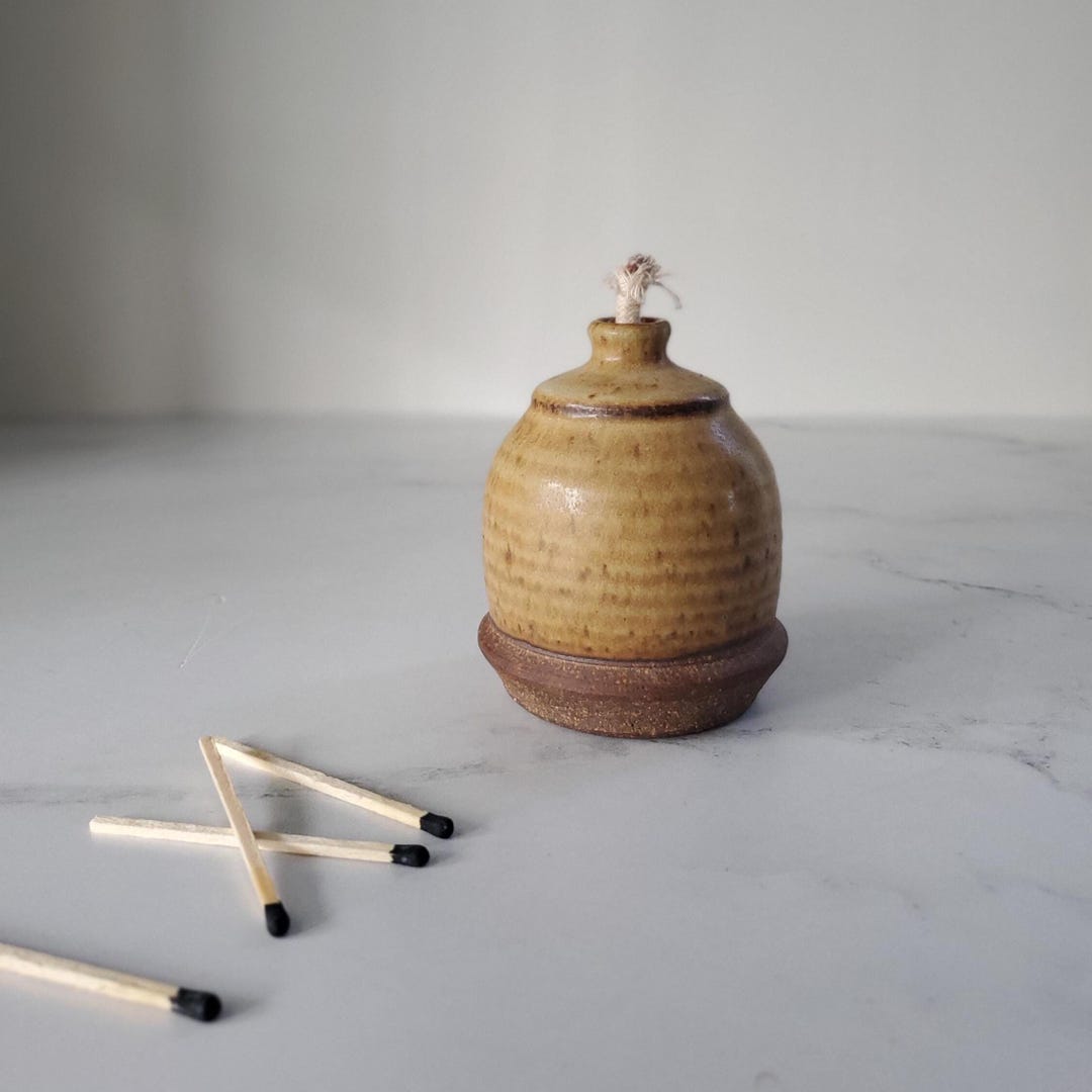 Handmade Art Pottery Oil Lamp NEW WICK Indoor or Outdoor, Neutral Home ...