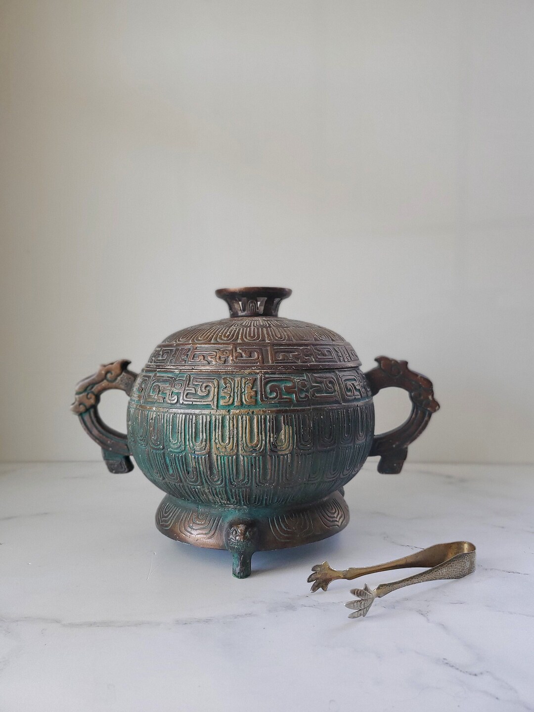 Shang Dynasty Style Brutalist Ice Bucket - James Mont Mid-century ...