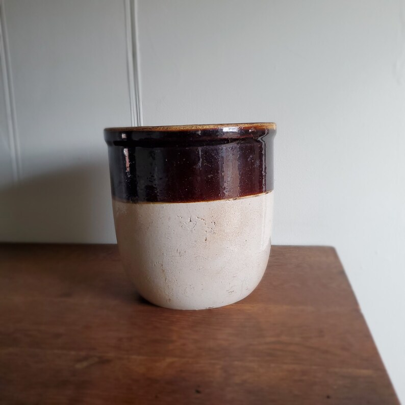 Large Two Tone Stoneware Crock ANTIQUE Brown and Beige - Etsy