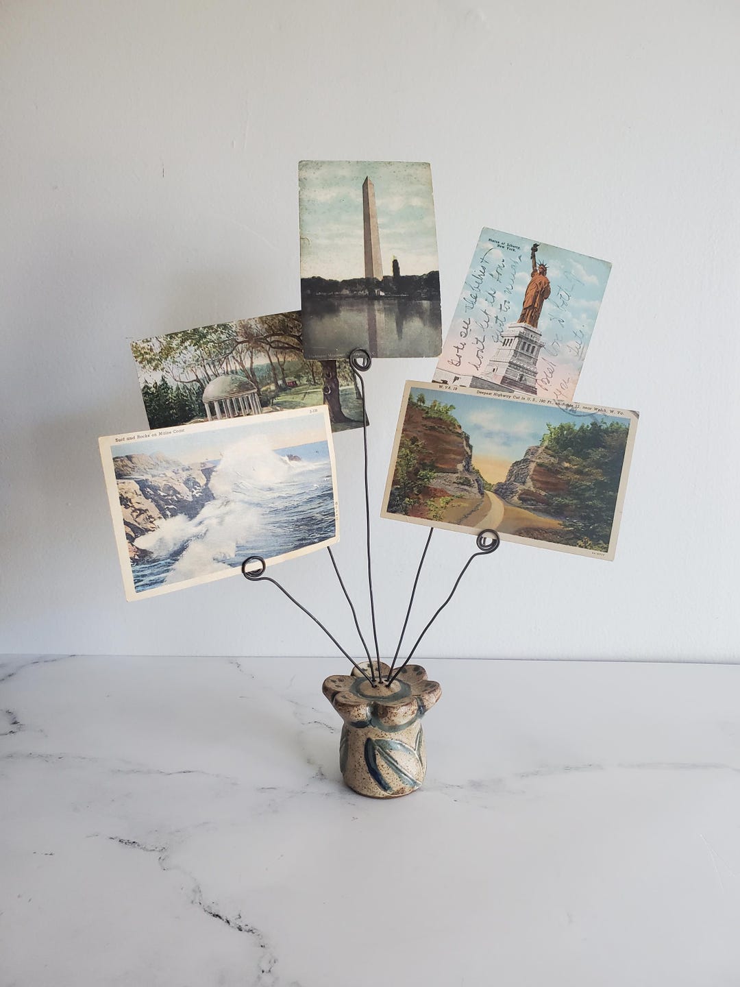 Handmade Pottery Card or Photo Holder - Upcycled Vintage Salt + Pepper ...