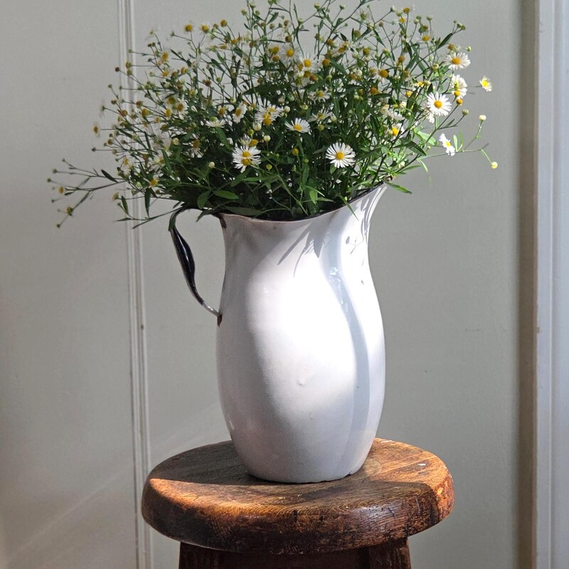 White Enamel Pitcher - Etsy