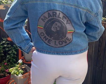 Bob Marley Denim Jacket, Bob Marley Vintage, Rasta Style Jacket, One ...