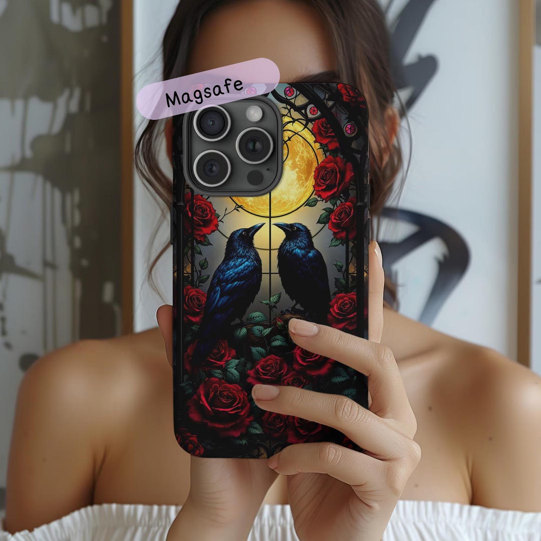 Crows and Red Roses Tough Phone Case | Magsafe Dark Floral Cellphone ...
