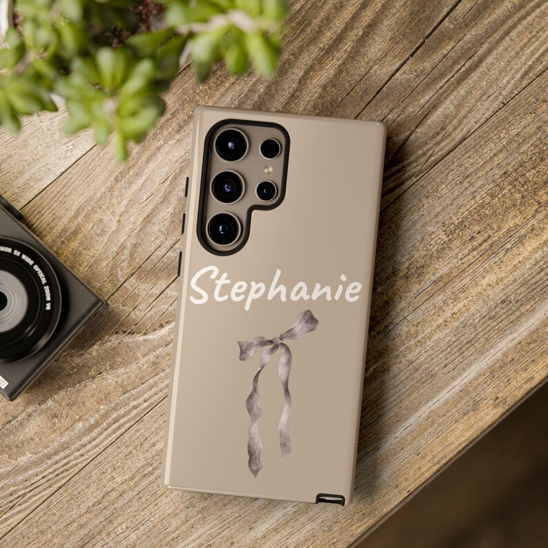 Custom Name Beige Phone Case | Magnetic Personalized Bow Cover Gift ...