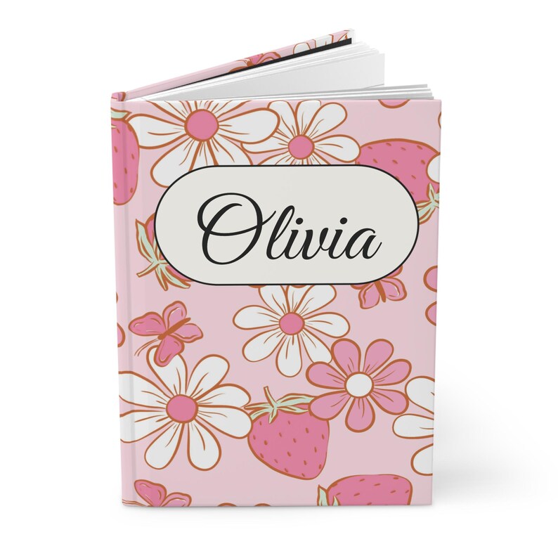 Personalized Strawberry & Flowers Journal| Pink Notebook| Custom Friend ...