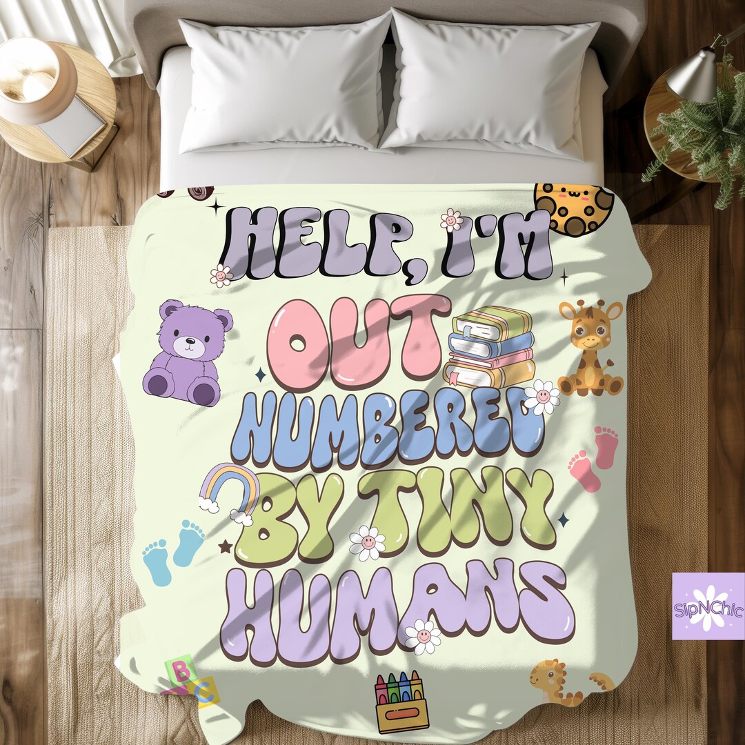 Green Sherpa Fleece Blanket Outnumbered by Tiny Humans cozy Throw ...