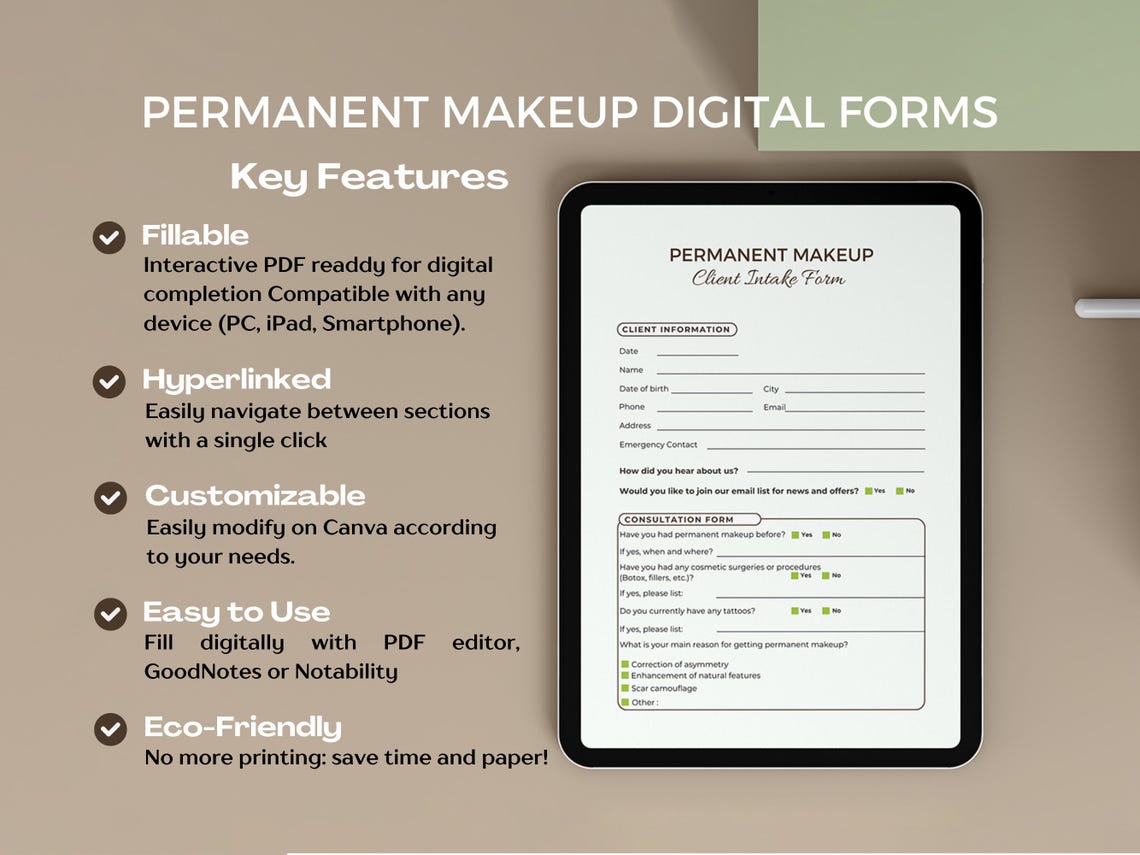Permanent Makeup Forms: PMU Consent, Aftercare, Client Intake (digital ...