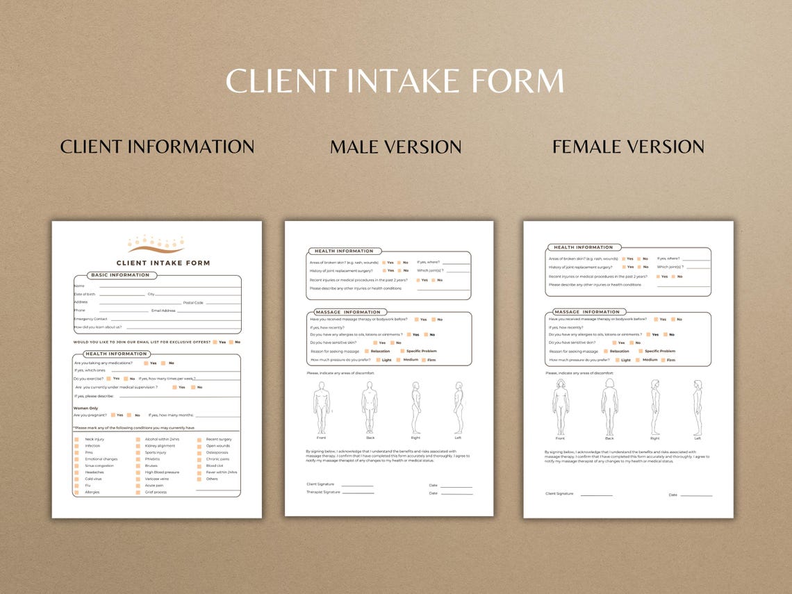 Massage Therapy Forms, Editable Massage Consultation and Waiver Form ...