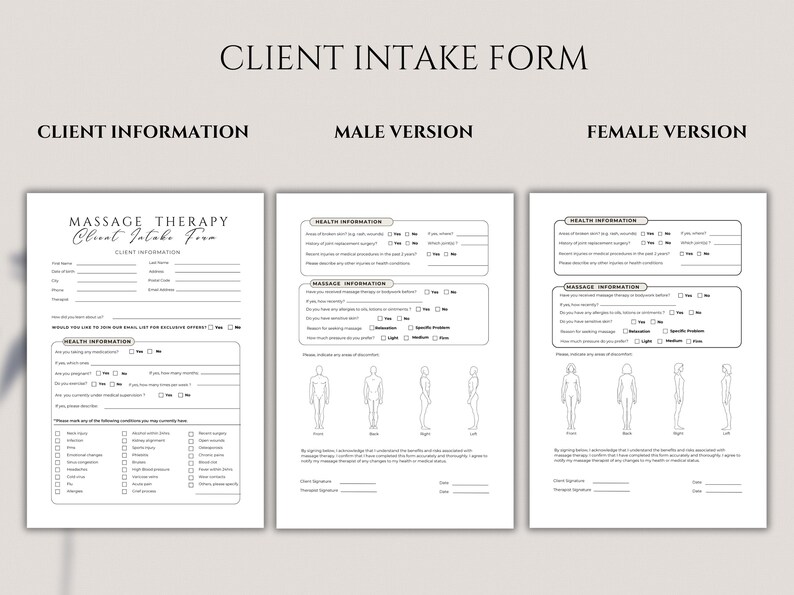 Massage Therapy Consent Forms - Editable Massage Form, Massage Therapy ...
