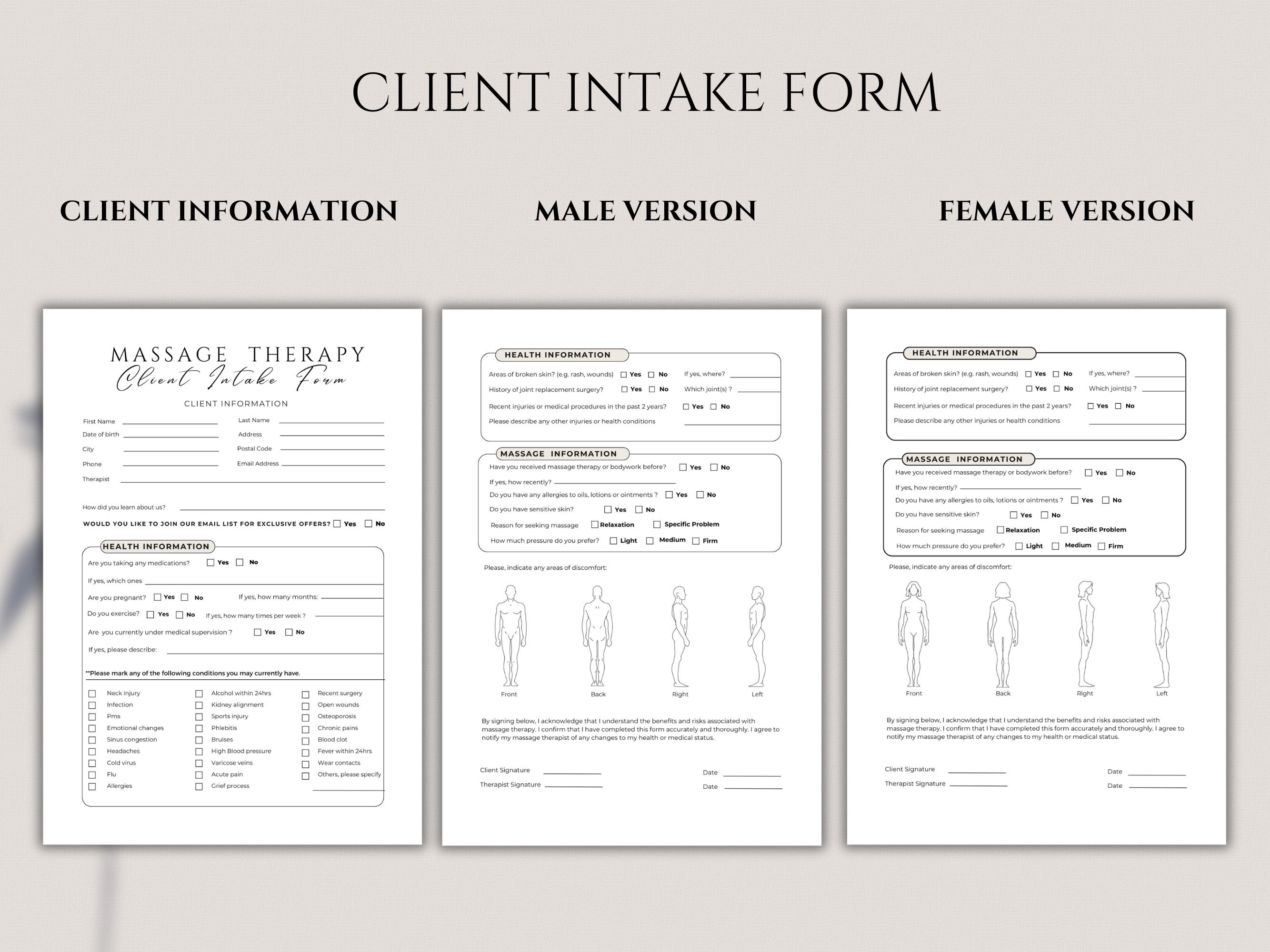 Massage Therapy Consent Forms - Editable Massage Form, Massage Therapy ...