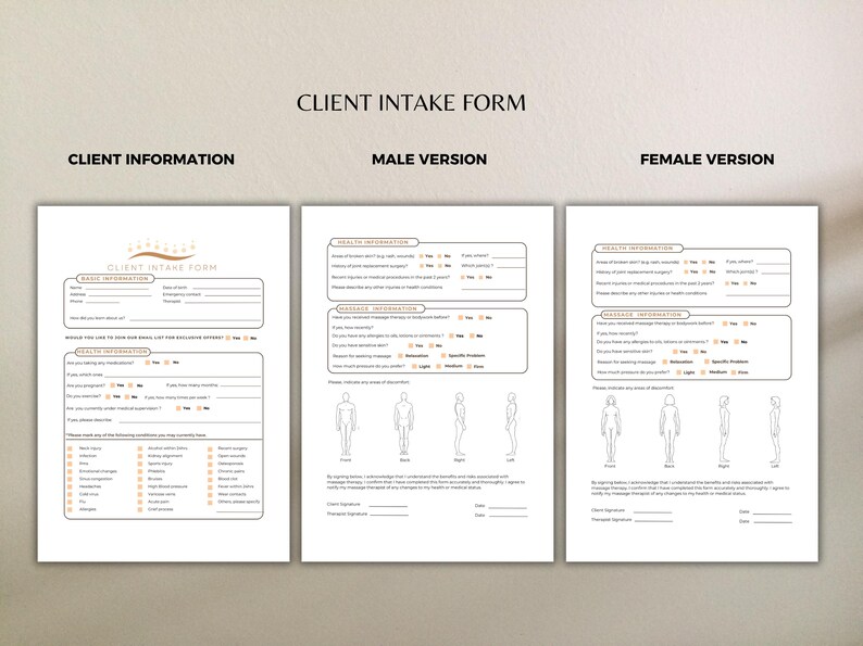 Massage Therapy Forms, Editable Massage Consultation and Waiver Form ...