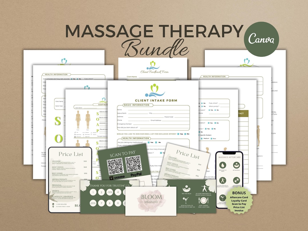 Massage Therapy Forms: Client Intake, SOAP Notes, Anatomy Charts ...
